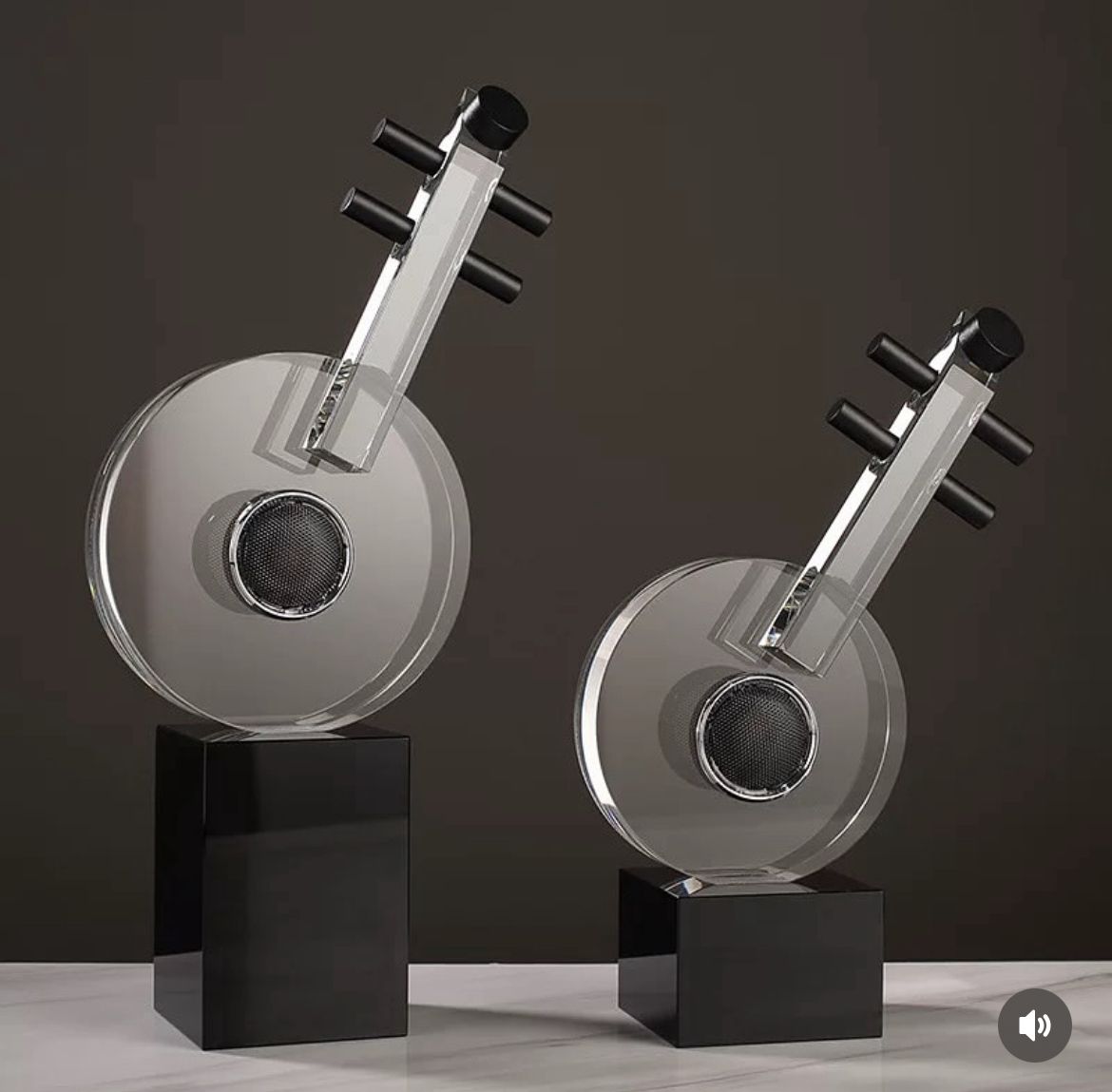 Modern Circular Crystal Guitar Sculpture – Interior Square